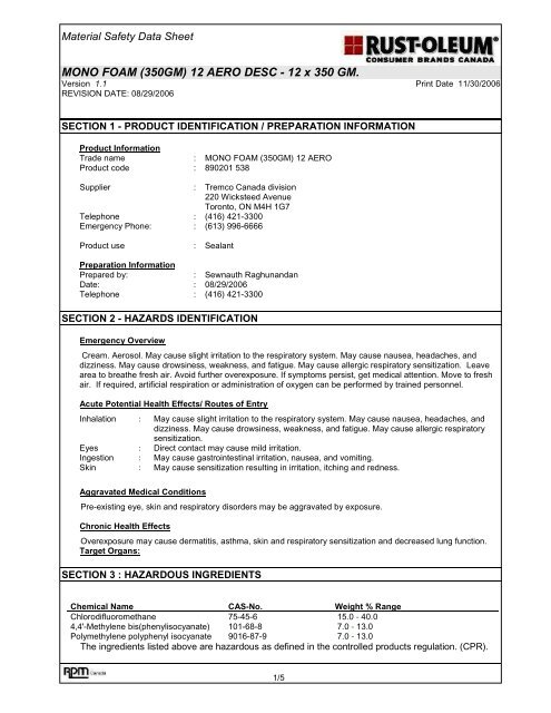MONO FOAM (350GM) 12 AERO DESC - 12 x 350 GM. - Rust-Oleum