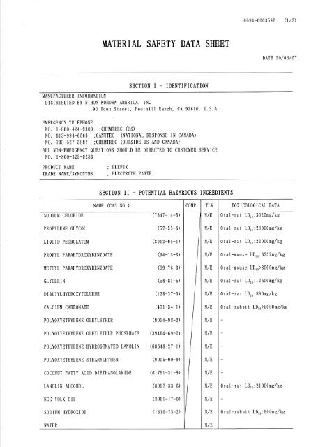 Elefix Material Safety Data Sheet - Bio-Medical Instruments, Inc.