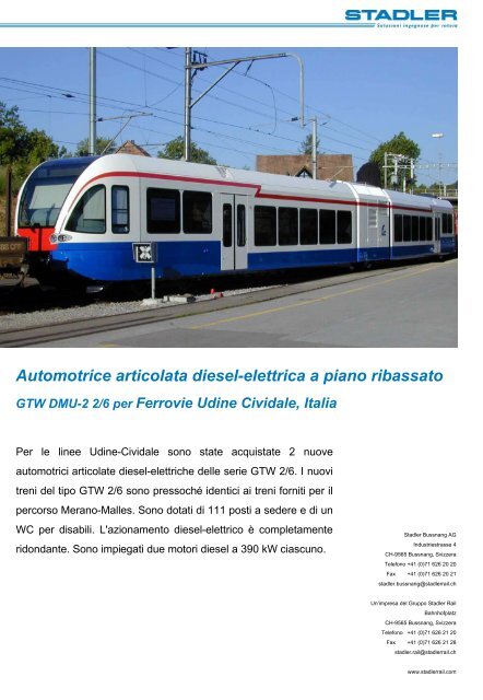 Gelenktriebwagen GTW 2- und 4-teilig für die Sistemi Territoriali in ...