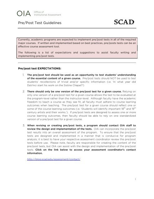 Pre/Post Test Guidelines - SCAD Blogs