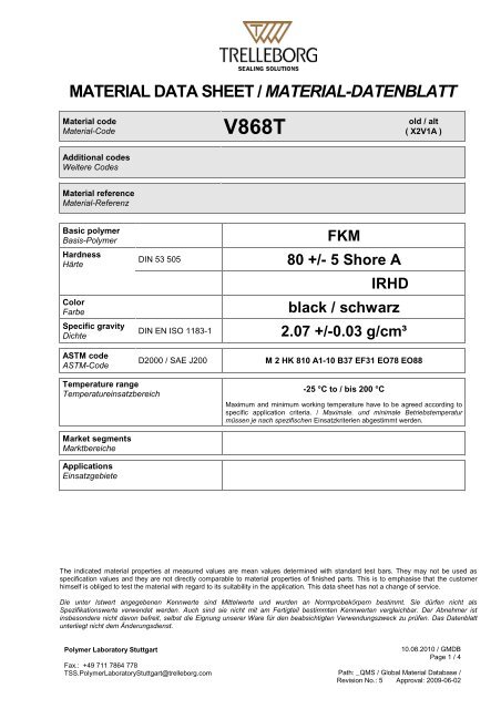 MATERIAL DATA SHEET / MATERIAL-DATENBLATT