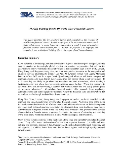The Key Building Blocks Of World Class Financial Centers