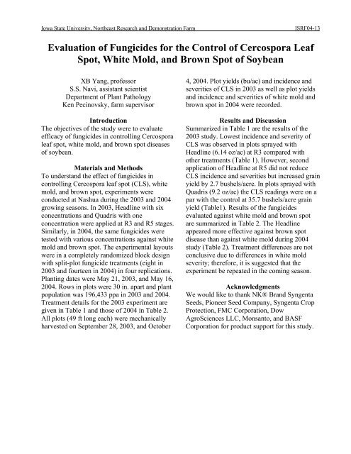 Evaluation of Fungicides for the Control of Cercospora Leaf Spot ...