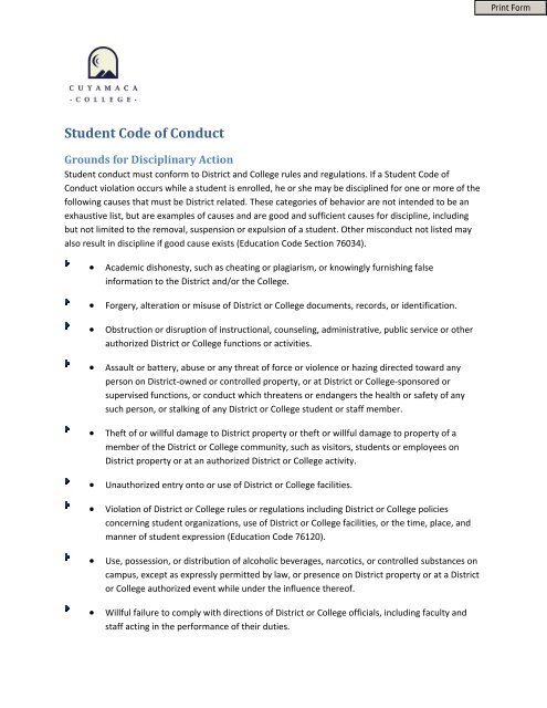 Student Code of Conduct - Cuyamaca College