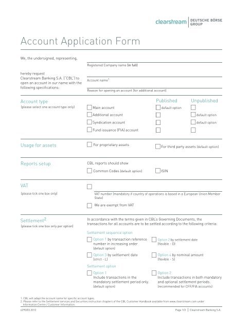 Account Application Form - Clearstream