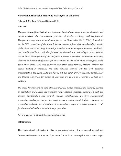 Value chain Analysis A case - Kenya Agricultural Research Institute