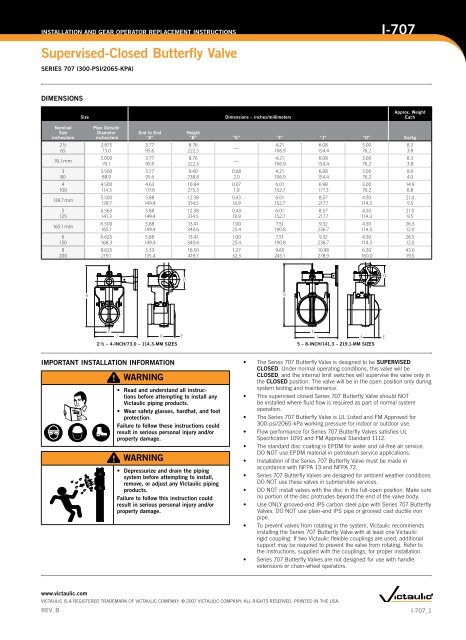 Supervised-closed Butterfly Valve I-707 - Victaulic