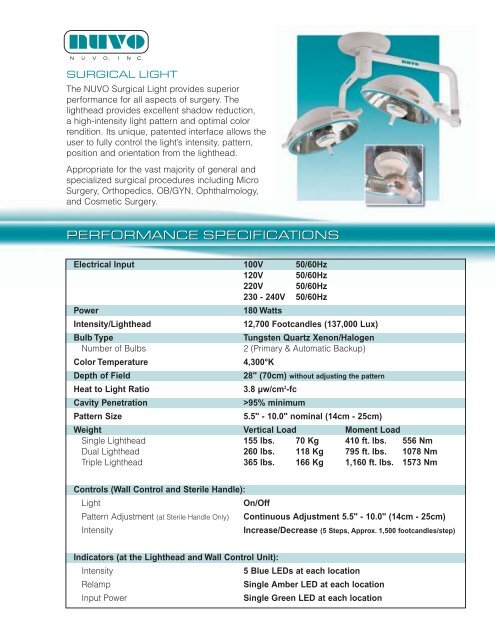 Surgical Light-spec sheet - World Medical Equipment