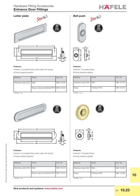 Entrance Door Fittings - Hafele