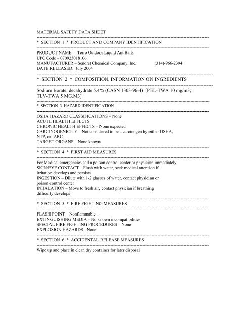 Material Safety Data Sheet (MSDS) - Planet Natural