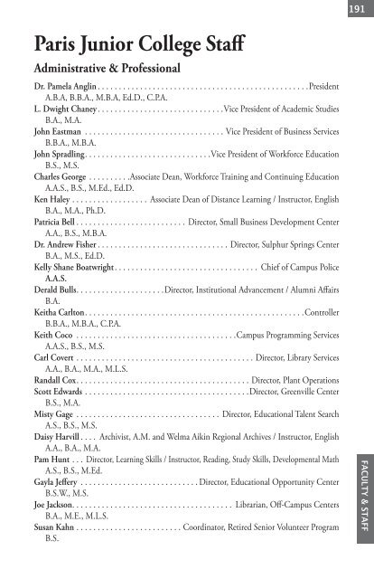 Paris Junior College Staff