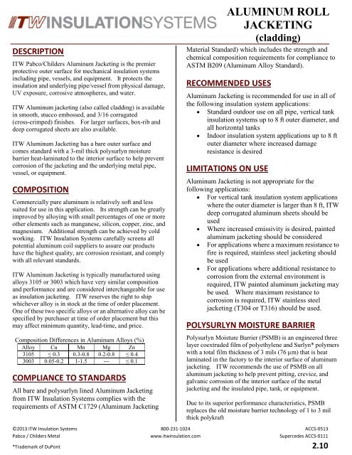 2.10 ALUMINUM ROLL JACKETING - ITW Insulation Systems