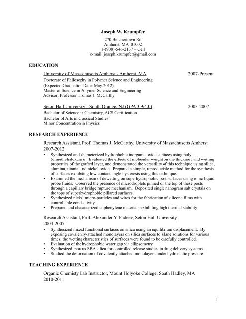 Resume - Polymer Science and Engineering - University of ...