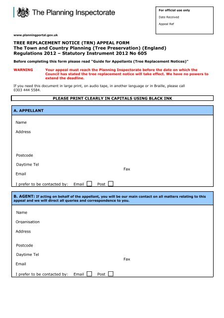Tree Replacement Notice Appeal Form in PDF - Planning Portal