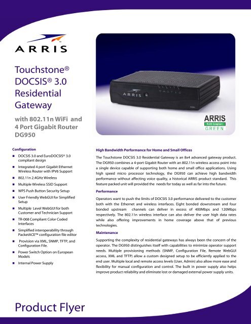 Sg Arris Touchstone Dg3260 Cable Gateway