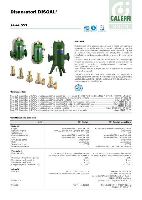 Disaeratori DISCAL - Caleffi