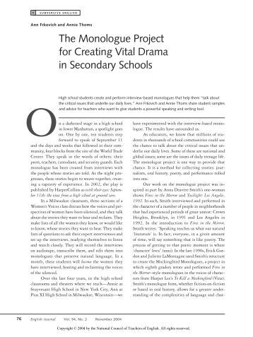 AUDITION MONOLOGUES - FEMALE - Earl Haig Secondary School