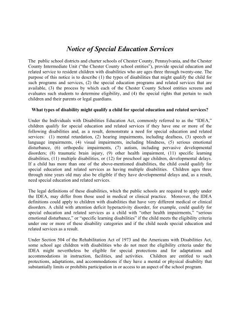 Notice of Special Education Services - Glen Mills Schools