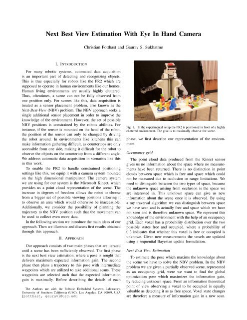 Next Best View Estimation With Eye In Hand Camera