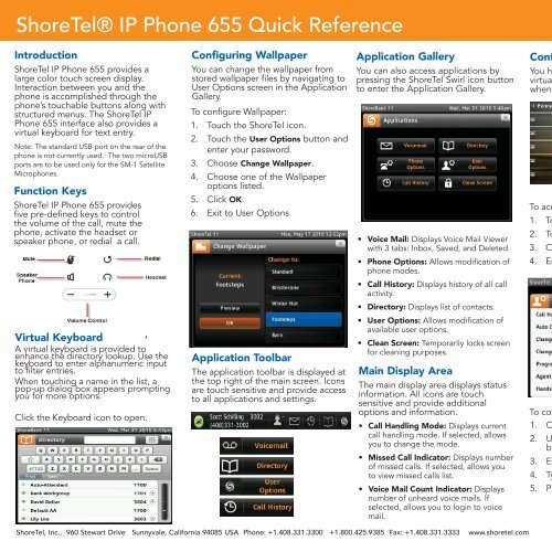 ShoreTel IP 655 Quick Reference