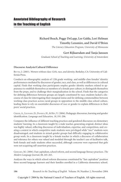 Annotated Bibliography of Research in the Teaching of English