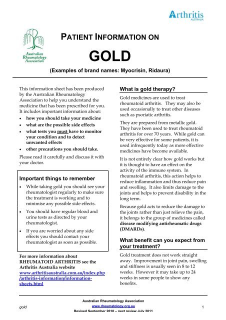 GOLD - Australian Rheumatology Association