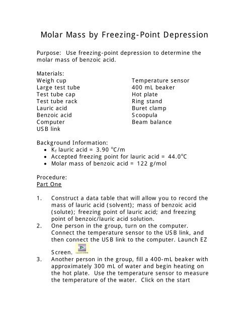 Molar Mass by Freezing-Point Depression