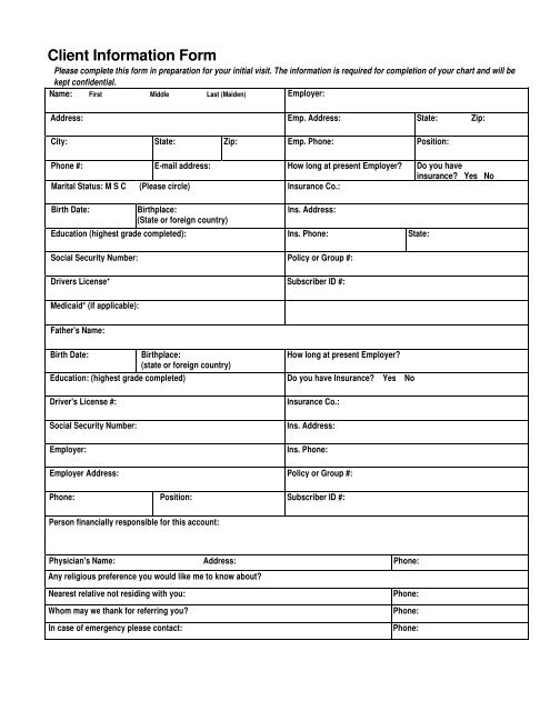 Client Information Form - GAmidwife.com