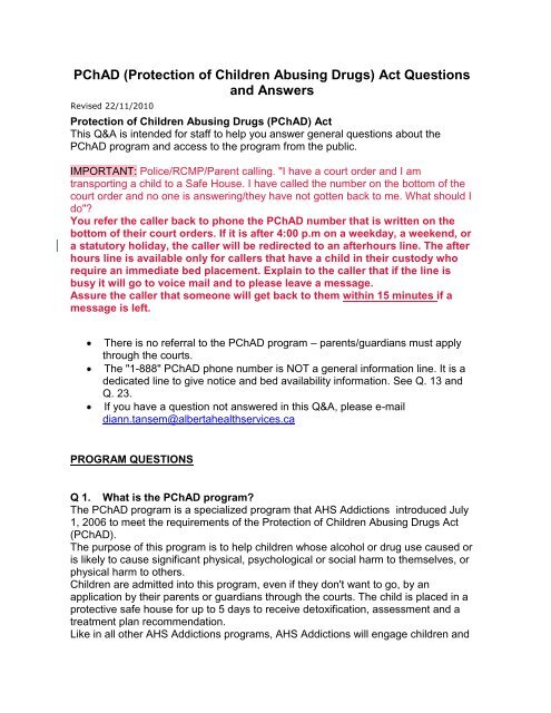 PChAD (Protection of Children Abusing Drugs) Act ... - Capital Health