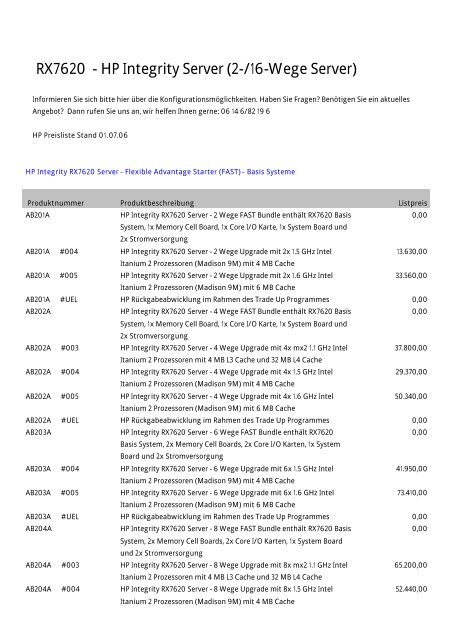 RX7620 - HP Integrity Server (2-/16-Wege Server)
