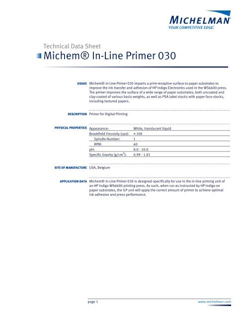 In-Line Primer (ILP) 030 TDS - LexJet