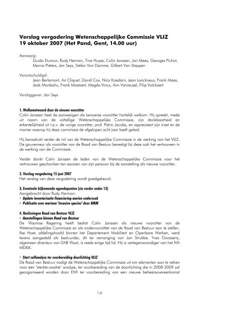 19 oktober 2007 - Vlaams Instituut voor de Zee