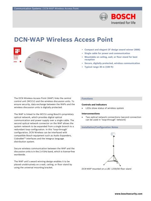 DCN-WAP Wireless Access Point - Bosch Security Systems