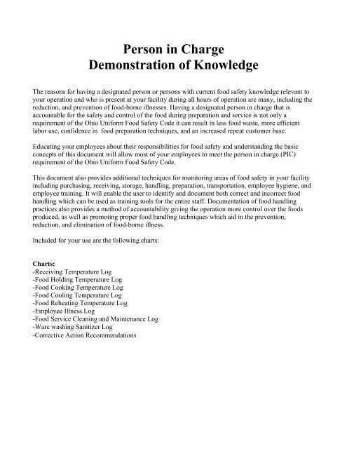 Person in Charge Requirements - Summit County Public Health