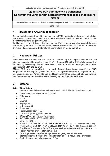 Qualitative PCR zum Nachweis transgener Kartoffeln mit ...