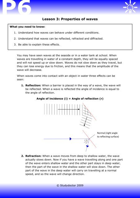 Lesson 3: Properties of waves - Lesson 1