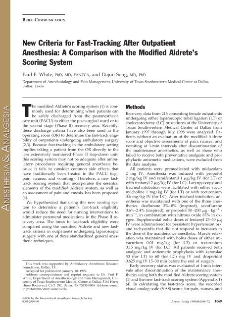 New Criteria for Fast-Tracking After Outpatient Anesthesia: A ... - Ether