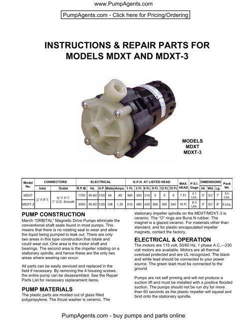 Catalog # MDXT-3. CLICK HERE for PDF ... - PumpAgents.com