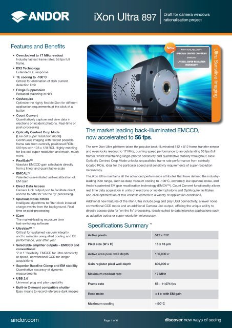 NEW iXon Ultra 897 EMCCD - Andor Technology