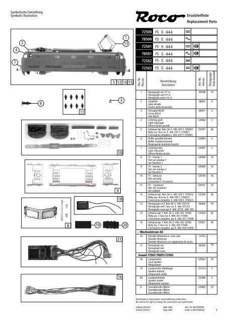 Ersatzteilliste Replacement Parts 72500 FS E. 72502 78501 ... - Roco