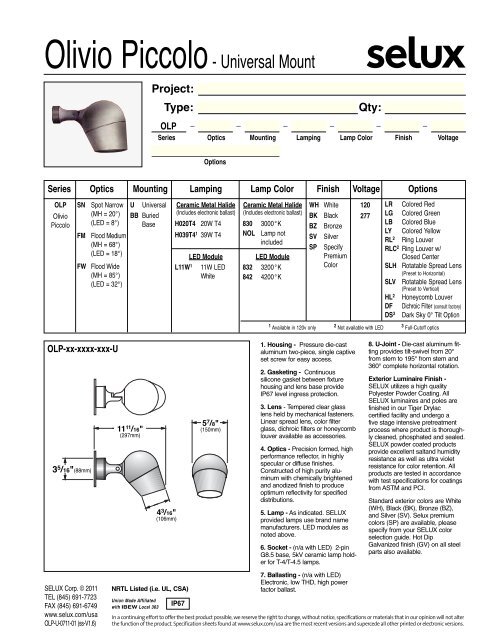 Olivio Piccolo - Universal spec sheet - Selux