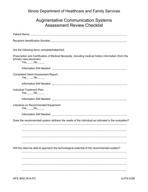 Augmentative Communication Systems Assessment Review Checklist