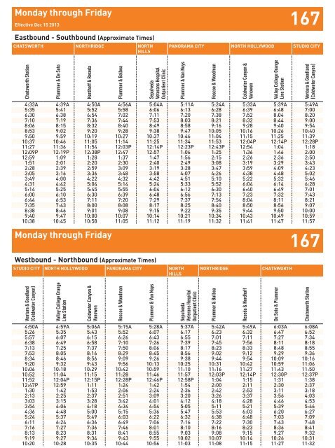 Line 167 -- Metro Local - Chatsworth Station - Studio City via ...
