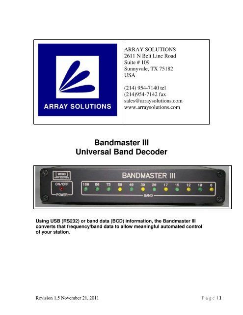 Bandmaster III Universal Band Decoder - Array Solutions