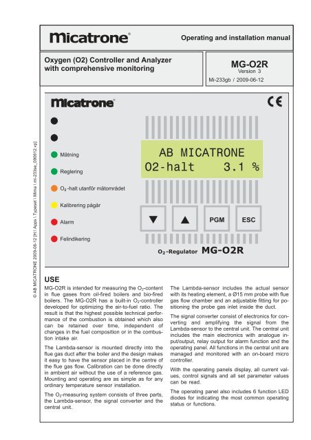 Operating and installation manual - Micatrone