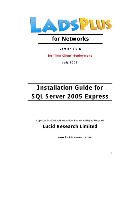 Installation Guide for SQL Server 2005 Express - Lucid Research