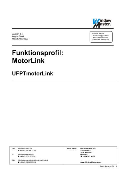 WLC 16M - Funktionsprofil MotorLink - WindowMaster