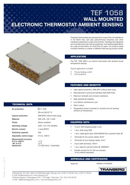 Datasheet - Tranberg