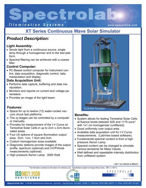 XT Series Continuous Wave Solar Simulator - Spectrolab