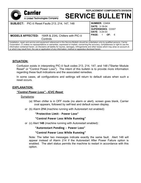 SERVICE BULLETIN - Carrier